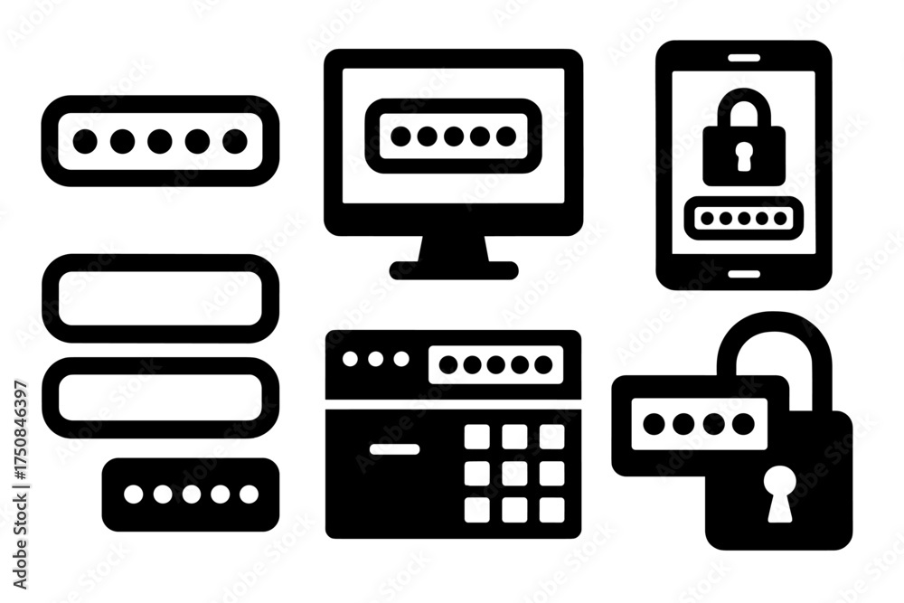 Digital Password Icons. Digital Passwords set of icons silhouette ...