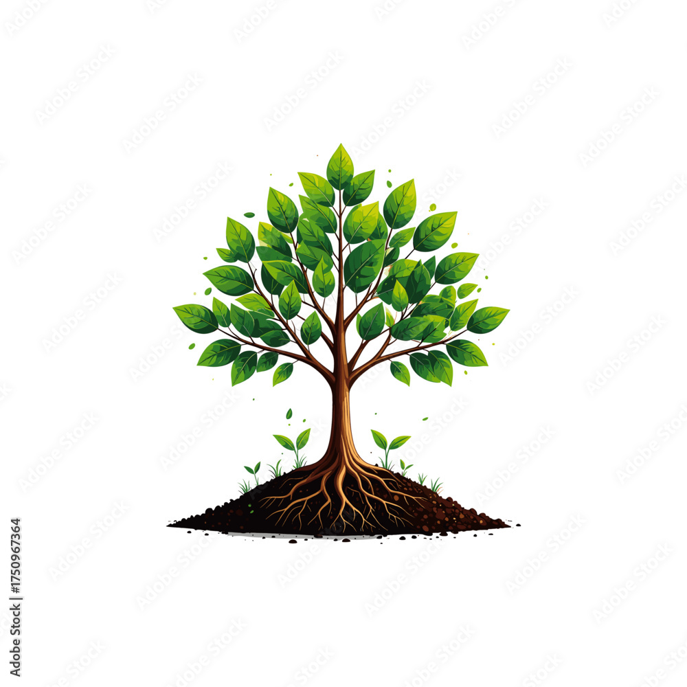 Lush Green Tree Sapling Growing from Soil with Visible Root System ...