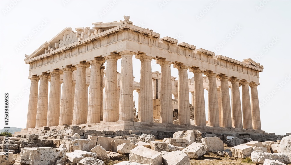 The majestic Parthenon temple stands on the Acropolis hill in Athens, a ...