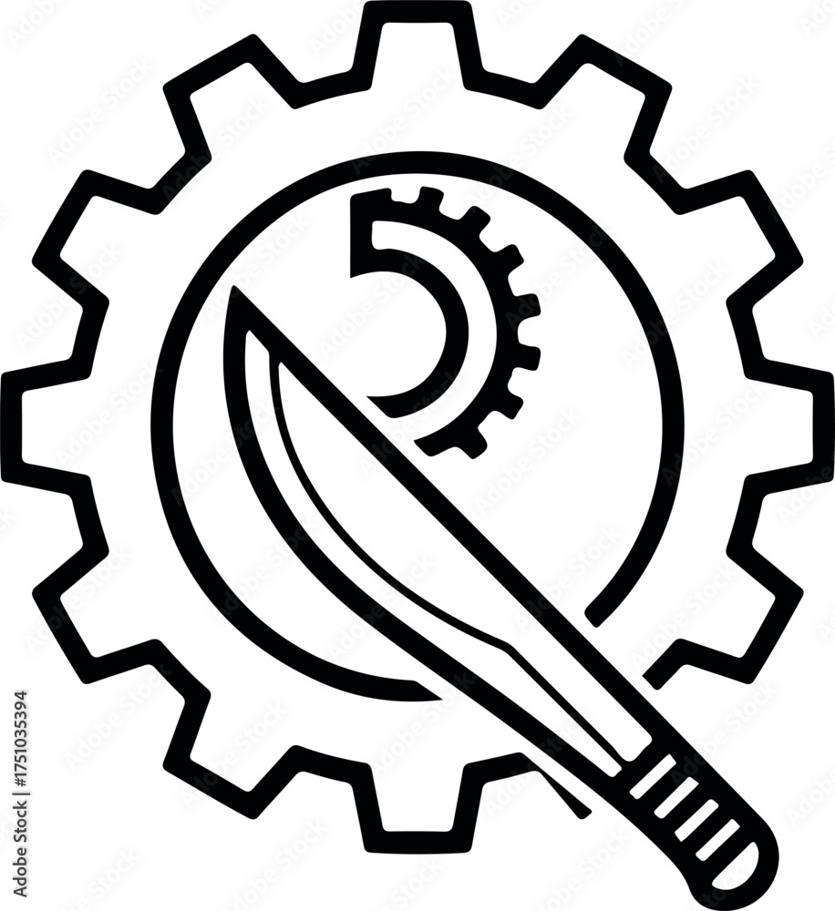African angolan flag Black line art of a large gear with a knife and ...