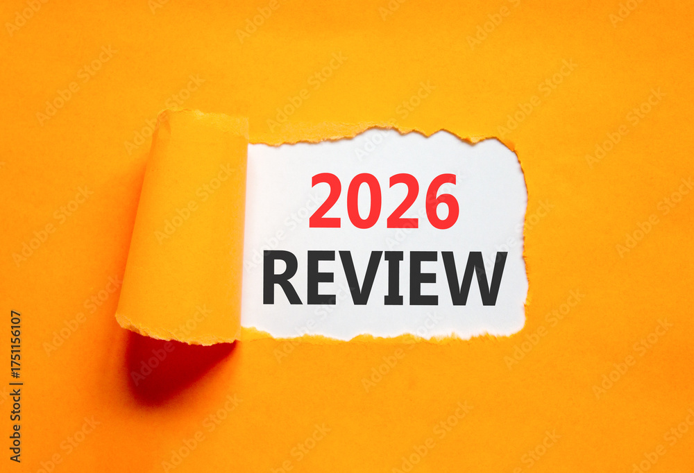 Stock-Foto „2026 Review symbol. Concept words 2026 Review on beautiful ...
