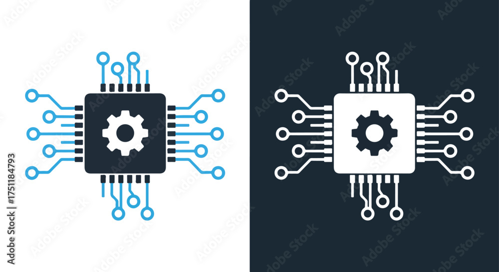 Digital technology gear icon and circuit board for engineering and ...