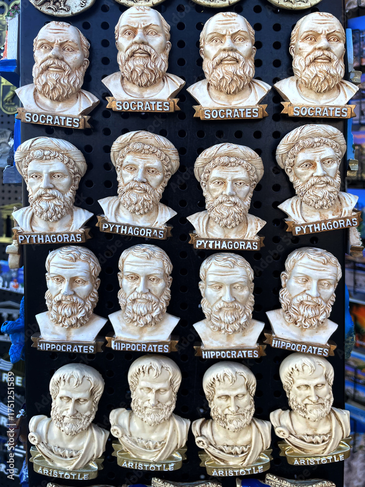 Souvenir sculptures of ancient Greek philosophers Socrates, Pythagoras ...
