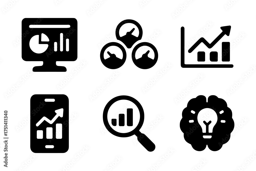analytics and KPI dashboard icons , monitor charts, gauge meters ...