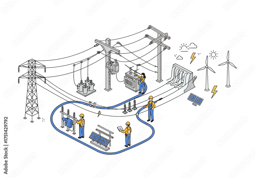 Renewable Energy Infrastructure & Grid System Sustainable Power Network ...