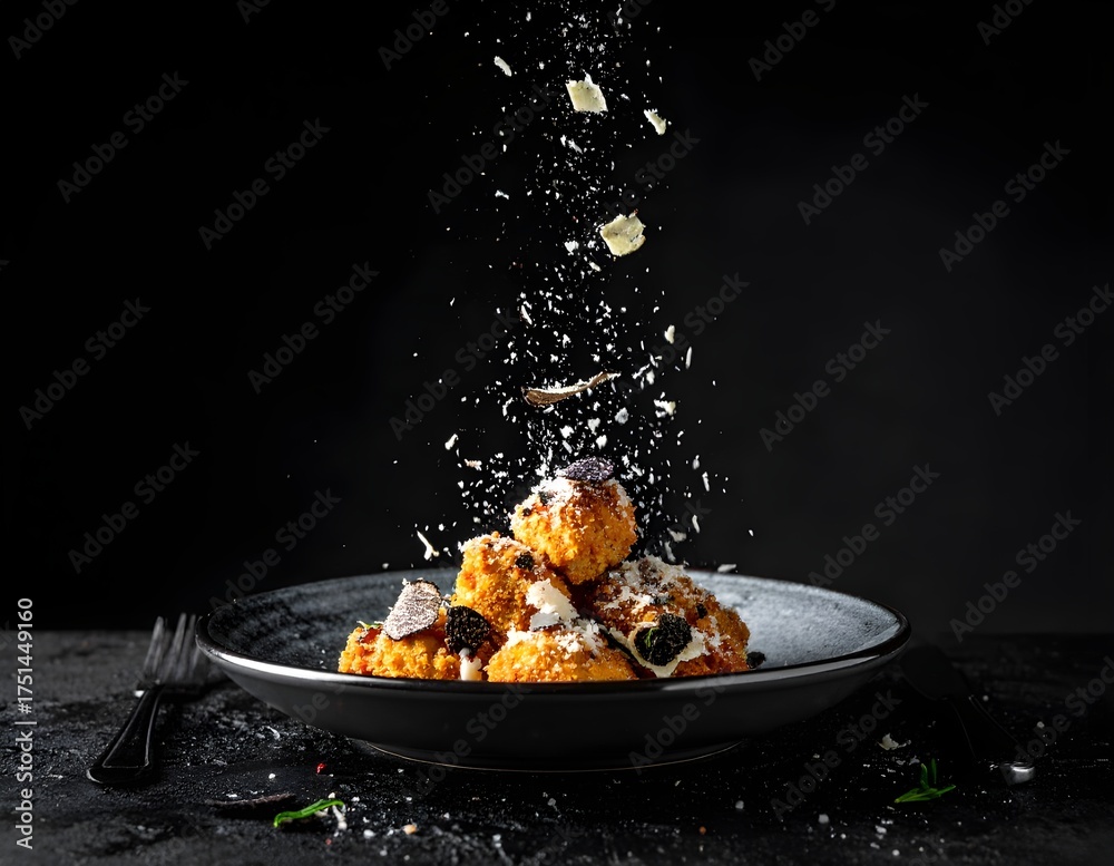 Gourmet Chicken Nuggets with Black Truffle and Parmesan Stock Photo ...