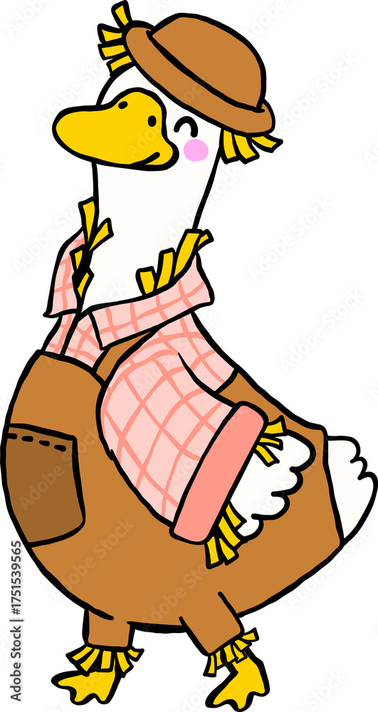 Cartoon Porch Goose Dressed as Scarecrow Hand Drawn Stock Illustration ...