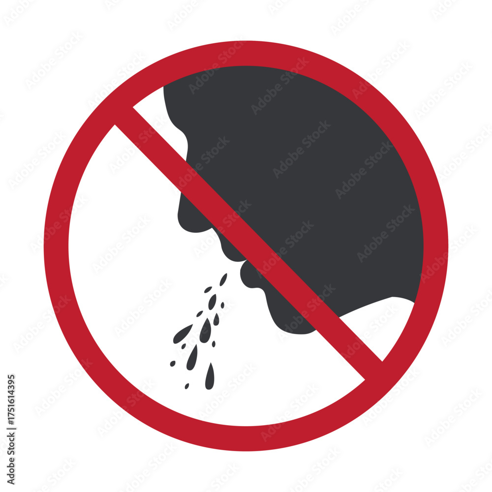 Isolated notice prohibition sign showing no spitting symbol, hygiene ...