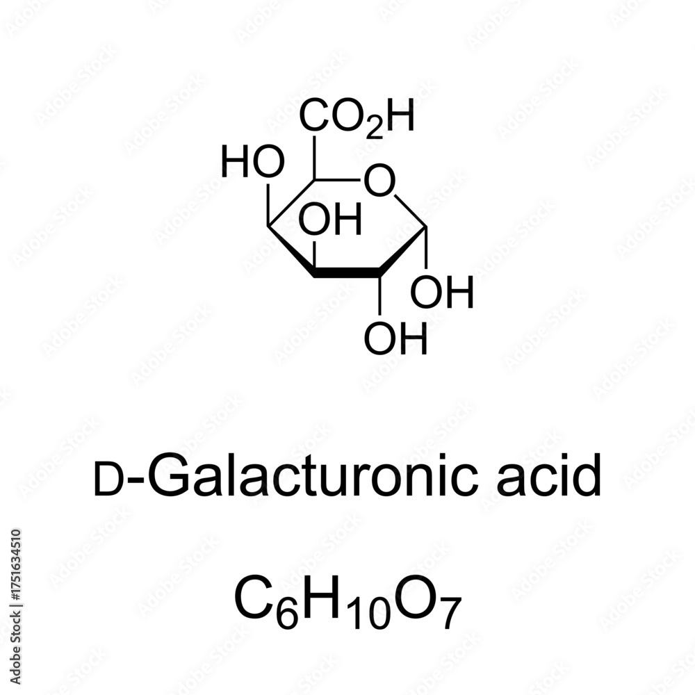 D-Galacturonic acid, chemical formula and structure. D ...