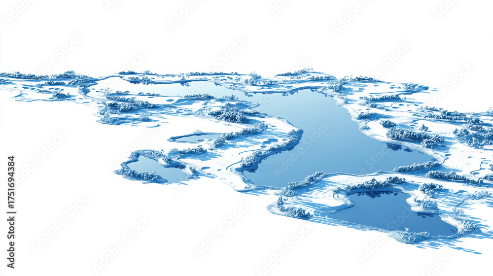 Water Hazards Map, A minimalist map of a golf course showing only the ...