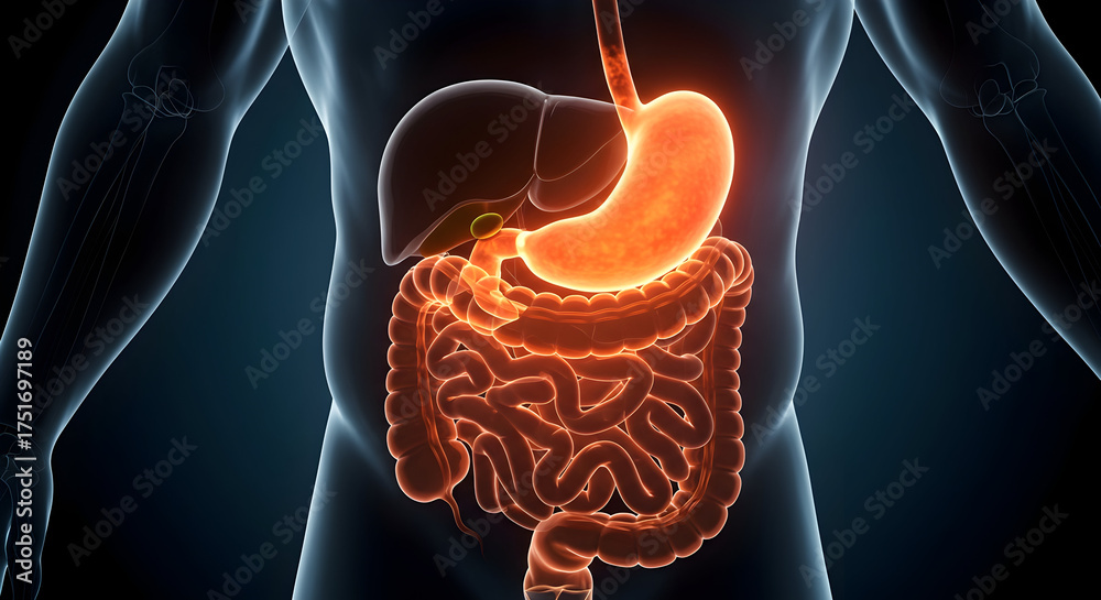 3D Visualization Of The Human Digestive System Highlighting Key Organs ...