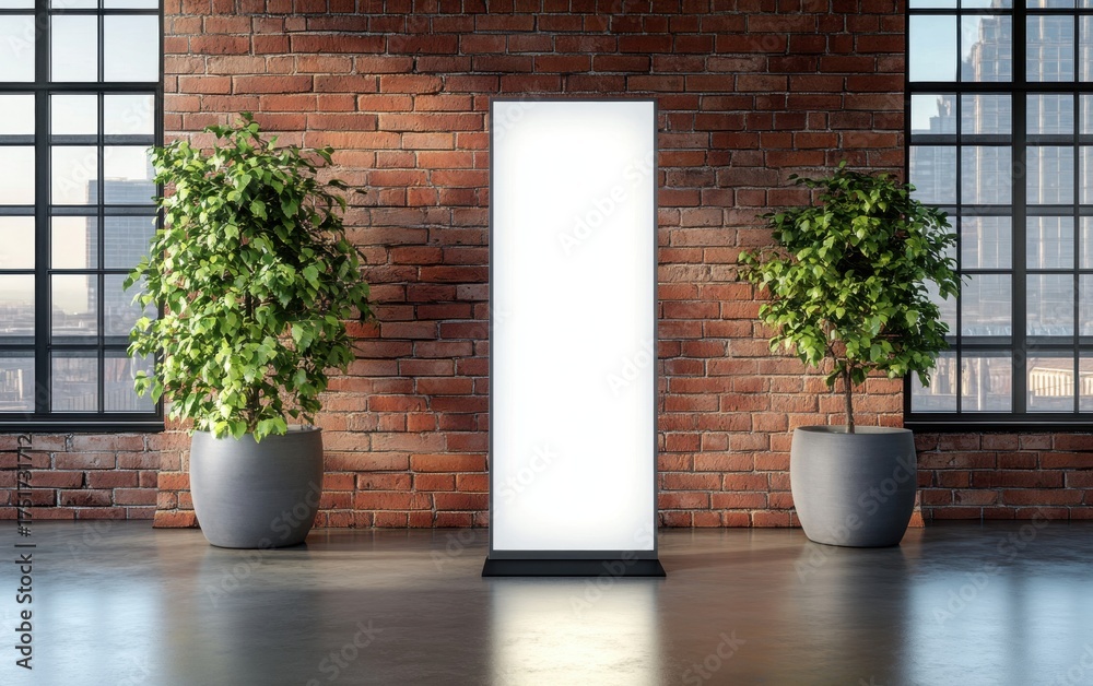 Roll-up Poster Stand Mockup Against Brick Wall: Wide Banner Design ...