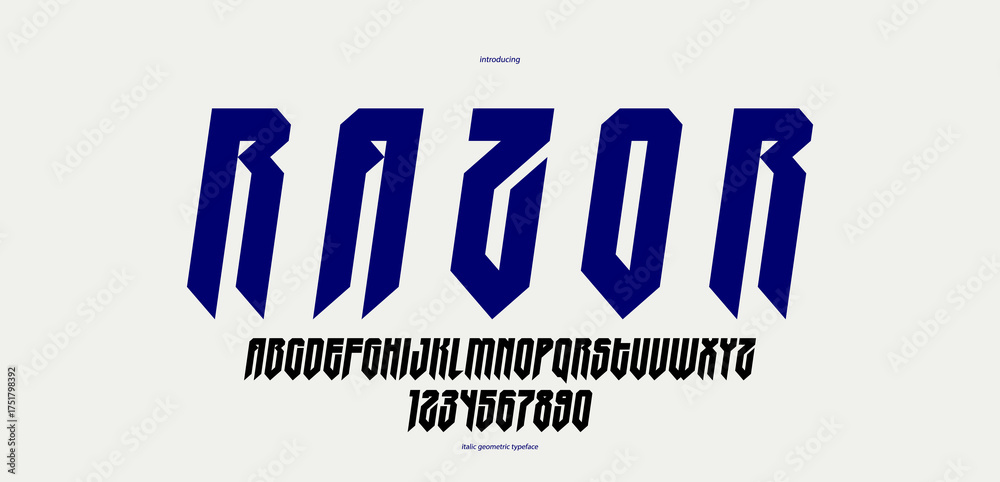 Sharp and bold vector display italic font for logo, gothic or heavy ...