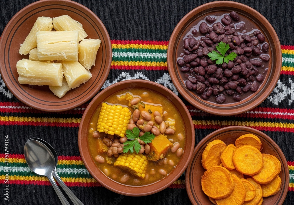 Traditional Timorese meal with bean soup black beans cassava and sweet ...