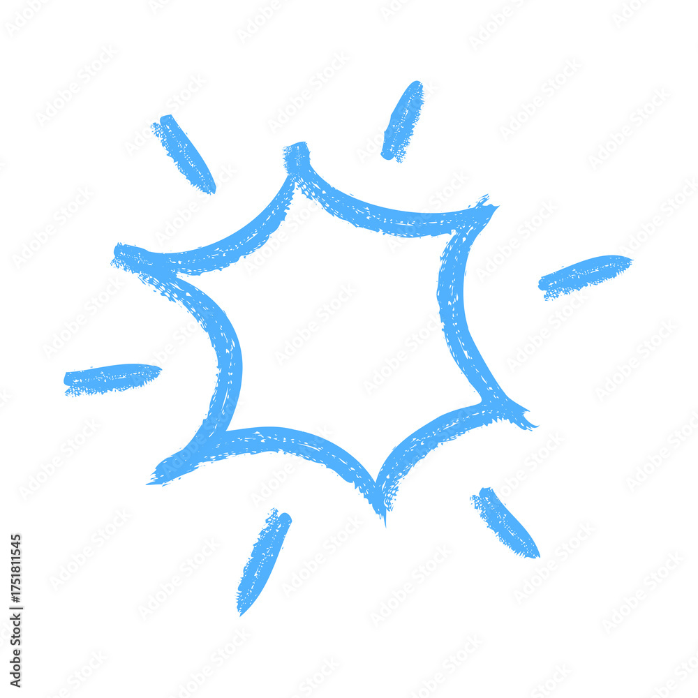 Simple light blue starburst graphic element with textured crayon like ...