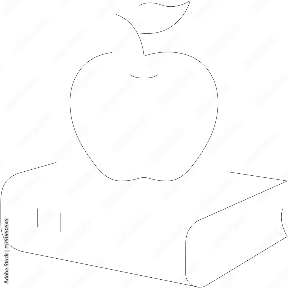 Outline of an apple resting on an open book created with dashed lines ...