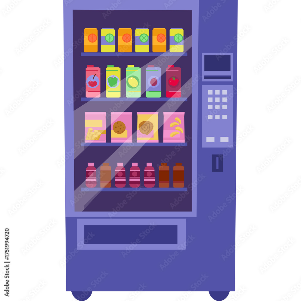 Purple Vending Machine Filled With Colorful Snacks And Drinks Against A ...