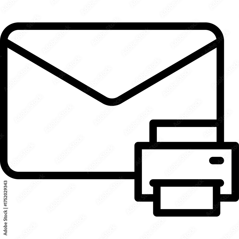 Simple Outline Icon of an Envelope Next to a Printer Symbol on ...