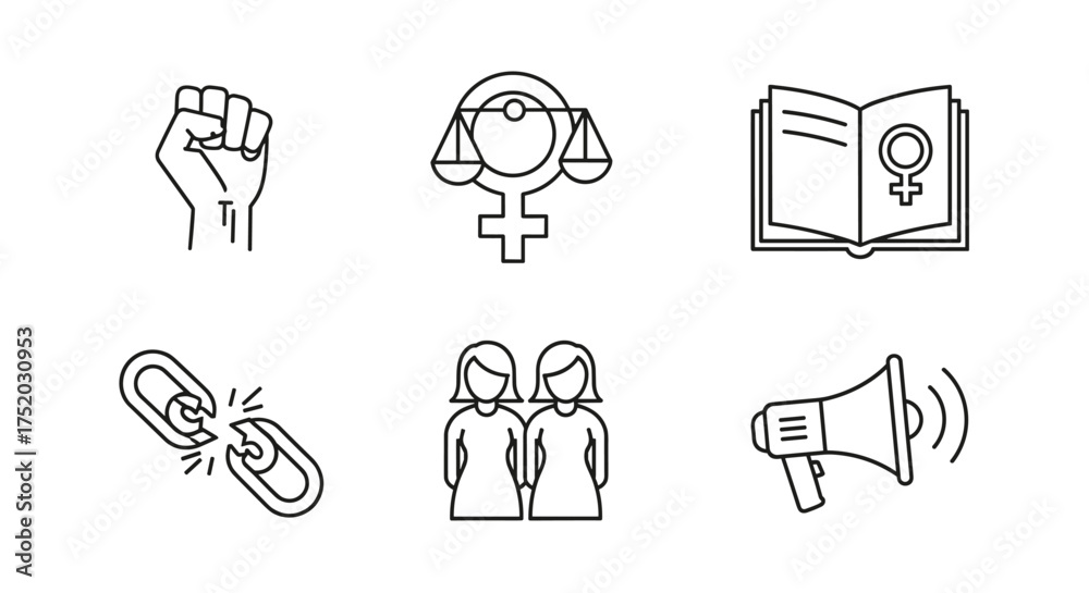 Feminism and women's rights line icon set. Gender equality, empowerment ...