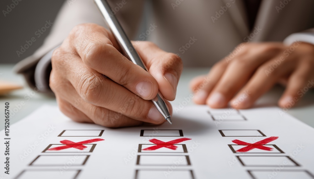 Man Hand Writing X Marks In Problem Boxes, Filling Checkbox, And ...