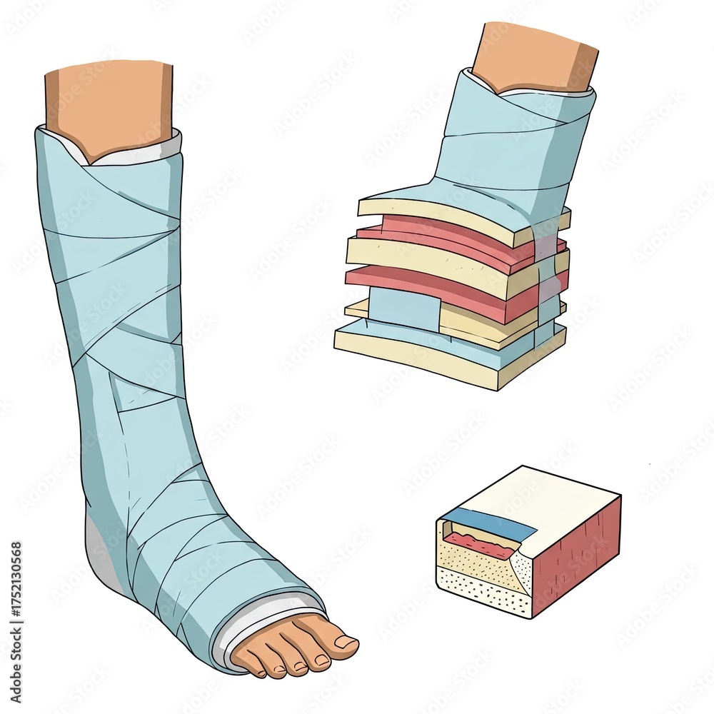 Medical Illustration Depicting a Cast Applied to a Human Leg and Foot ...