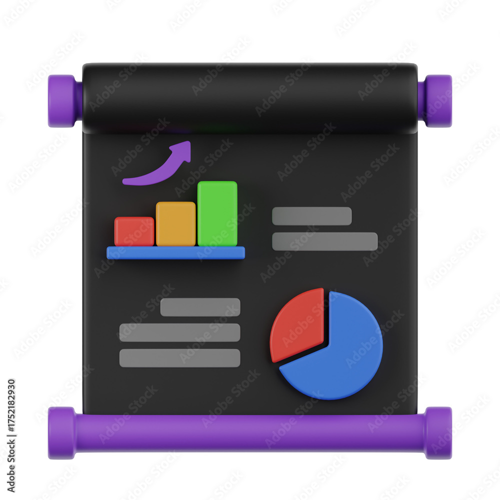 3D Business Presentation Scroll with Bar Graph Pie Chart and Growing ...