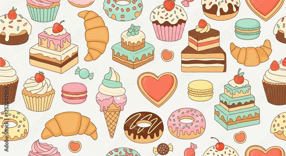 collection of various cakes and baked goods for use as background ...