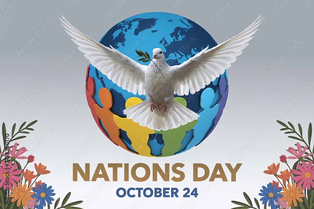 United Nations Day October 24 Graphic with a White Peace Dove Flying ...
