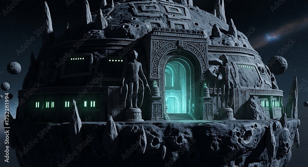 Mystical Floating Citadel - Illuminated Portal on Alien Planet, Fantasy ...