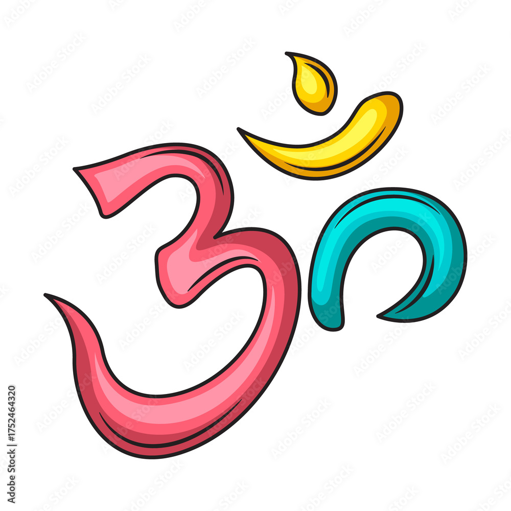 Cartoon Om Symbol With Red Blue and Yellow Colors Isolated on ...