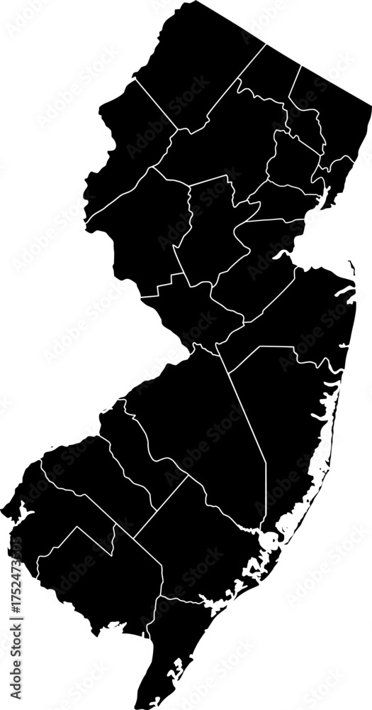 Detailed vector map of New Jersey state outline with all internal ...