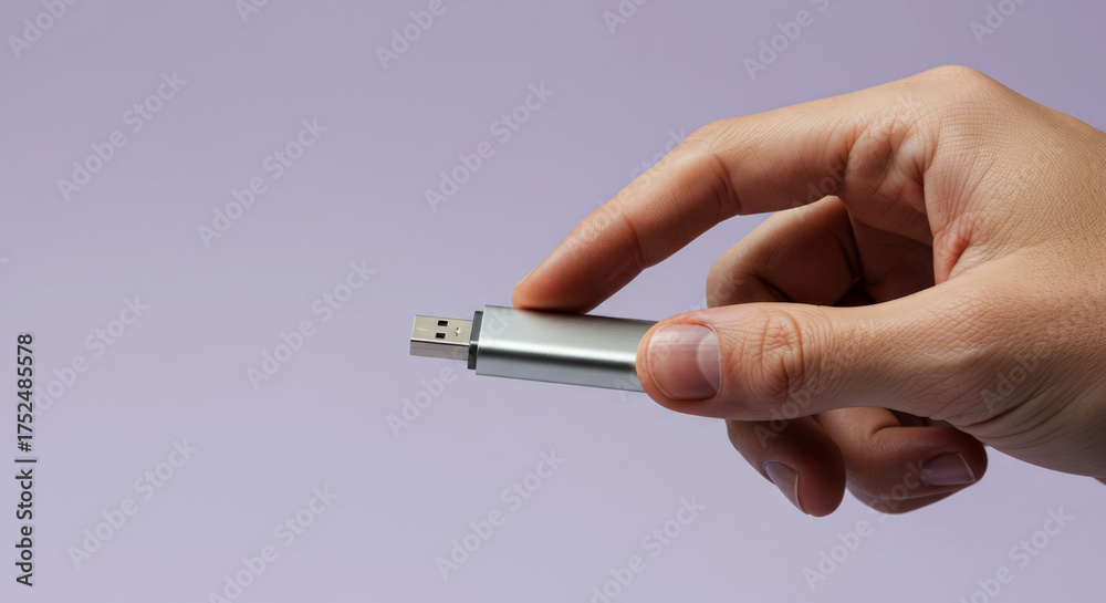 Transfer your files with this stylish silver USB drive held gently in ...