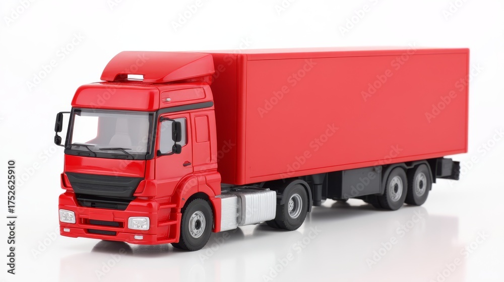 Powerful red semi truck hauling large white enclosed trailer on open ...