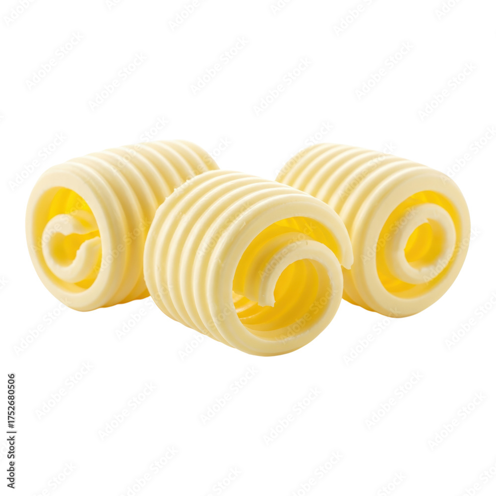 Three butter curls isolated on transparent background, fresh and ...