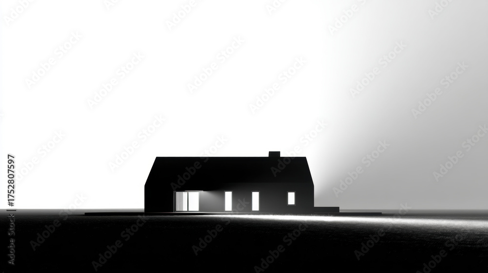 Light & Brightness, A minimalist 3D scene of a simple, dark house with ...