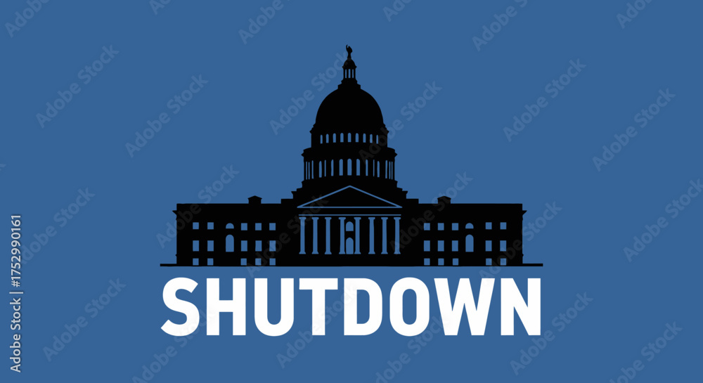 Silhouette of a capitol building with the word "SHUTDOWN" in bold ...