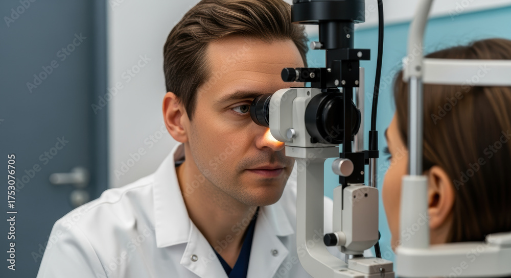 Ophthalmologist conducting thorough eye examination using modern ...