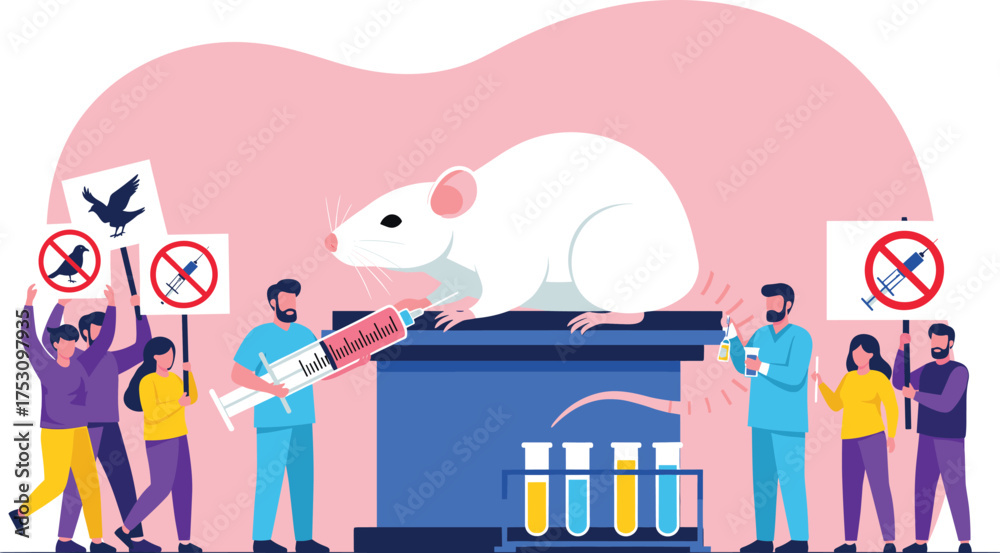 Animal testing, lab mouse, scientific research, ethical debate, protest ...