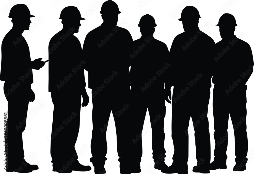 Image vectorielle Stock Construction workers silhouette, teamwork ...