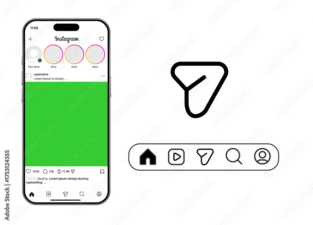 Updated Instagram Mobile App UI Mockup with New Share, Reels and Create ...