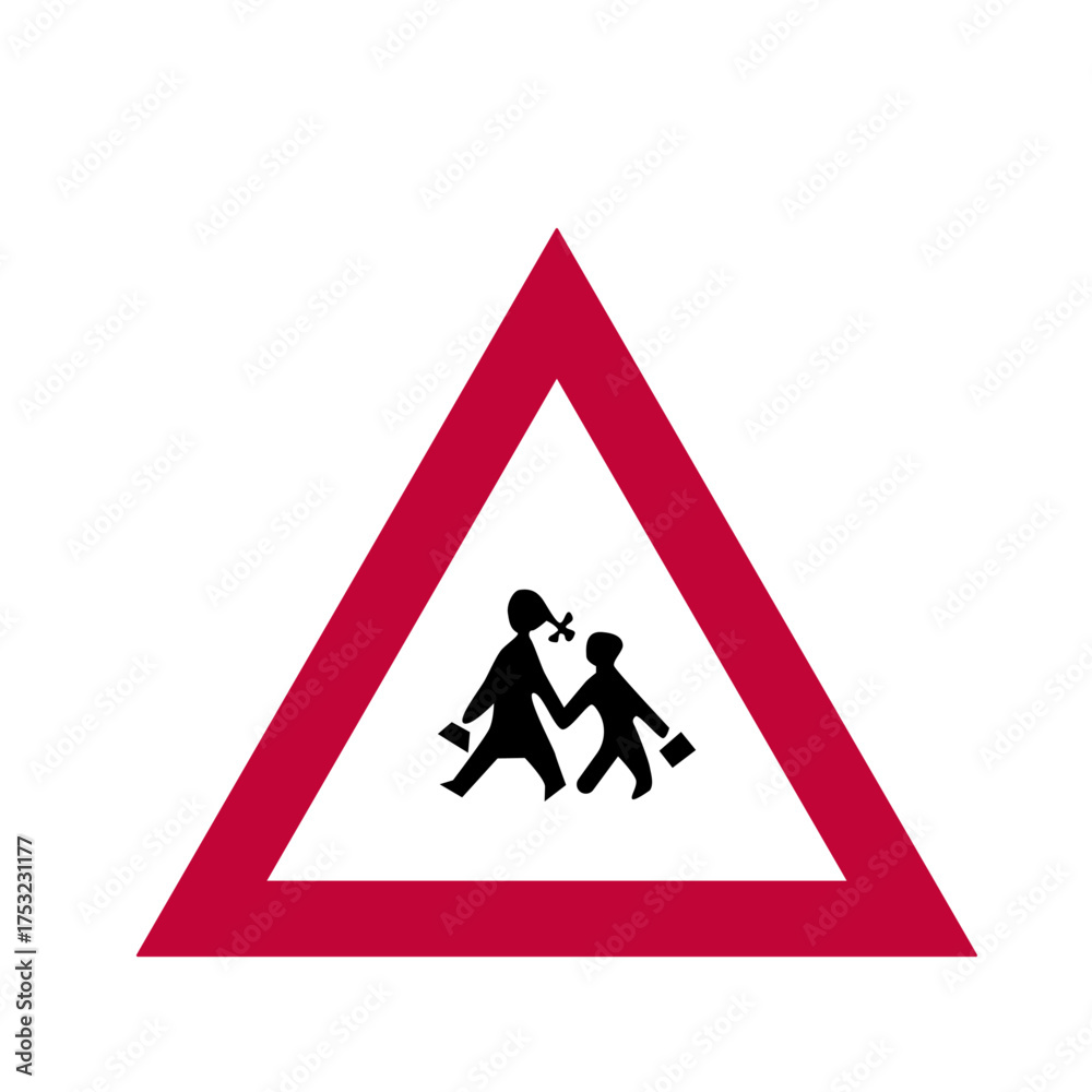 School crossing warning sign isolated on white background | Red ...