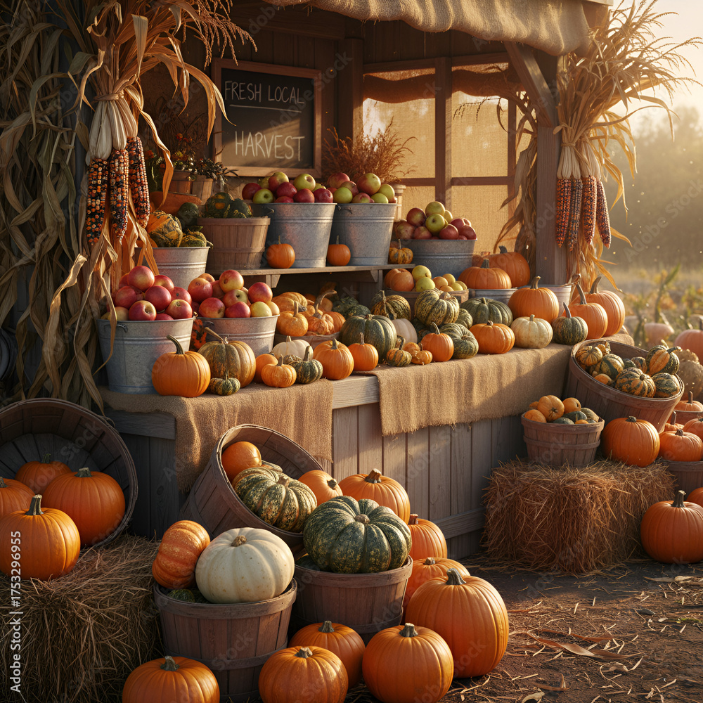Stock-Foto „Roadside Farm Stand Display with Abundant Harvest of ...