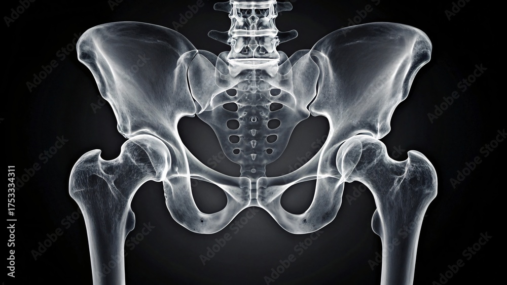 Ilustrace X ray of human pelvis sacrum coccyx ilium ischium pubis bones ...