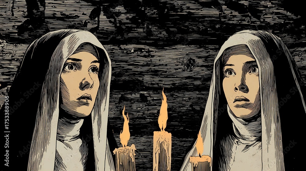 A haunting Slavic nun stands in silence, her presence bridging faith ...