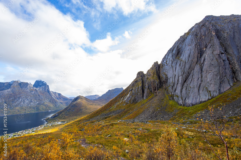 Stunning autumn landscape of Segla Mountain in Senja Island, Northern ...