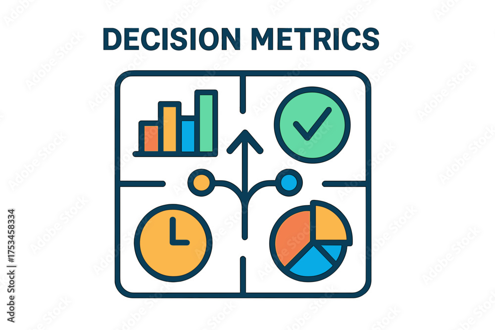 Decision metrics chart with graphs and icons in flat design decision ...