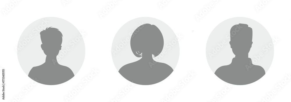 Empty avatars set. Monochrome Face Placeholders icons. Vector Male and ...