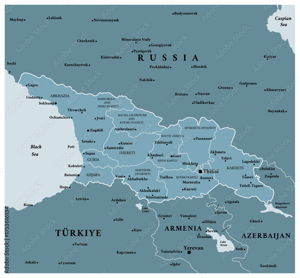 Georgia - detailed political map of the country with regions and major ...