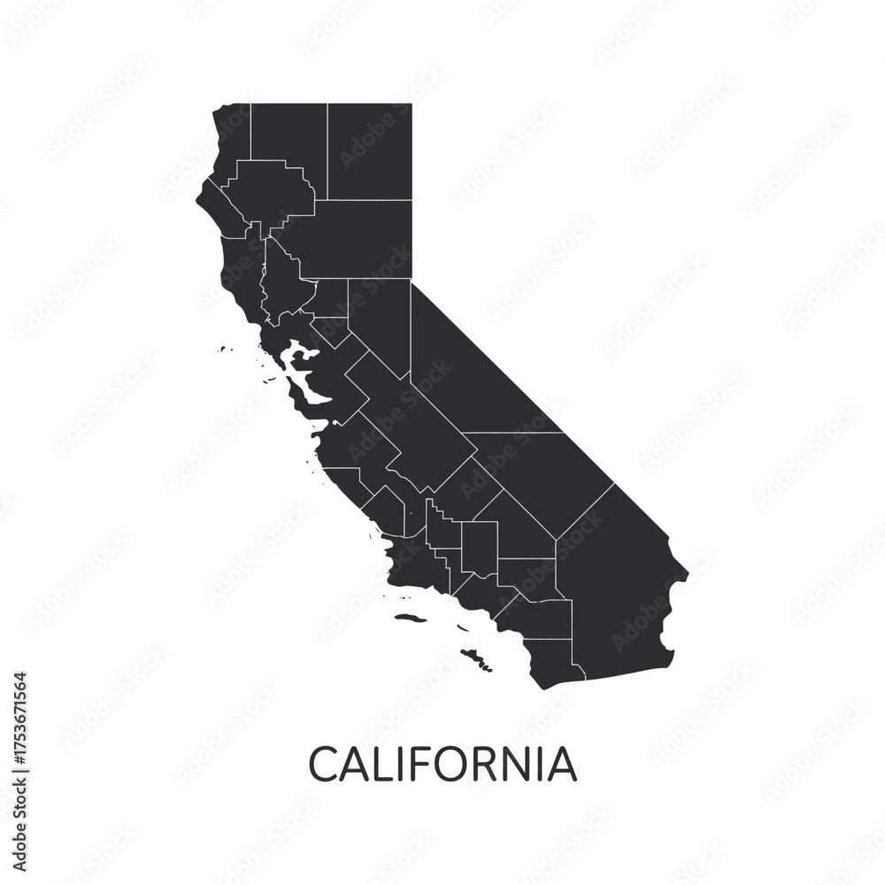 California County Map Vector State Shape with Borders Detailed ...