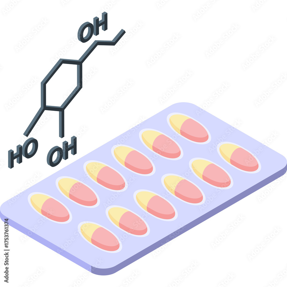Ilustrace Chemical Formula of Adrenaline Next To A Blister Pack Of Pink ...